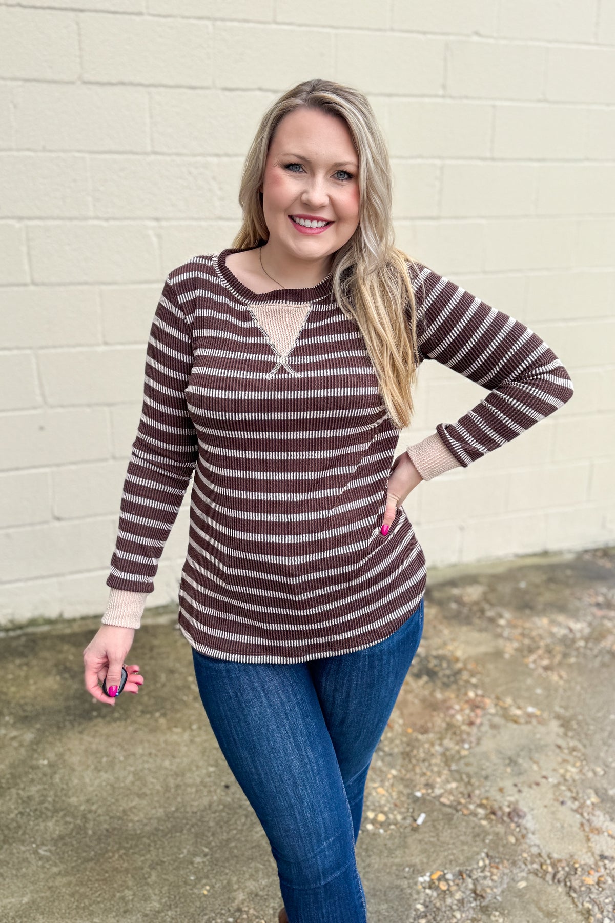 The Perfect Stripe Ribbed Top, Brown | Sew Southern Designs