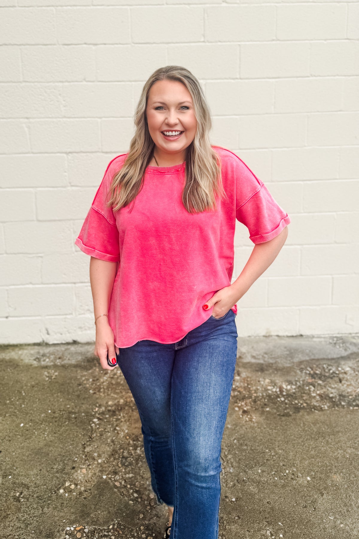 Cassidy Acid Acid Wash Tee, Fuchsia | Sew Southern Designs