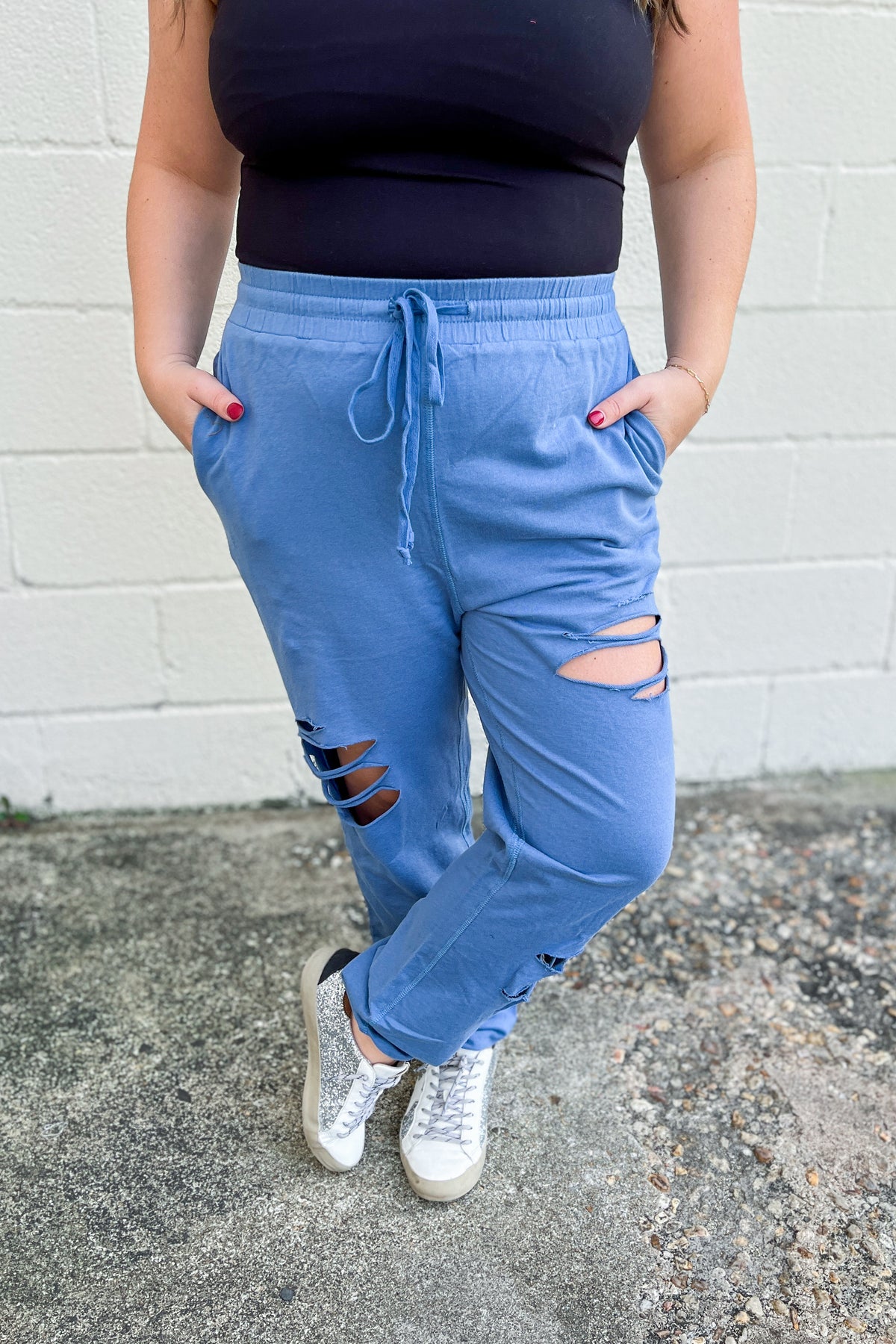 Comfort Zone Distressed Jogger Pants | Sew Southern Designs
