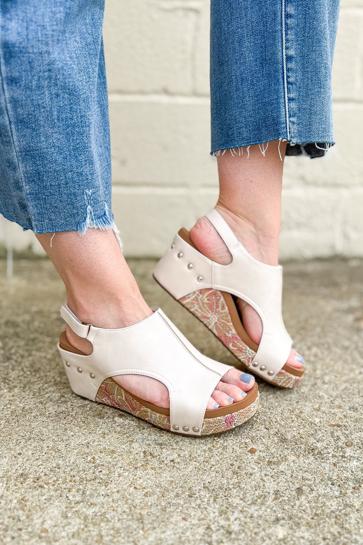 Corkys Carley Wedge Sandal, White Floral | Sew Southern Designs