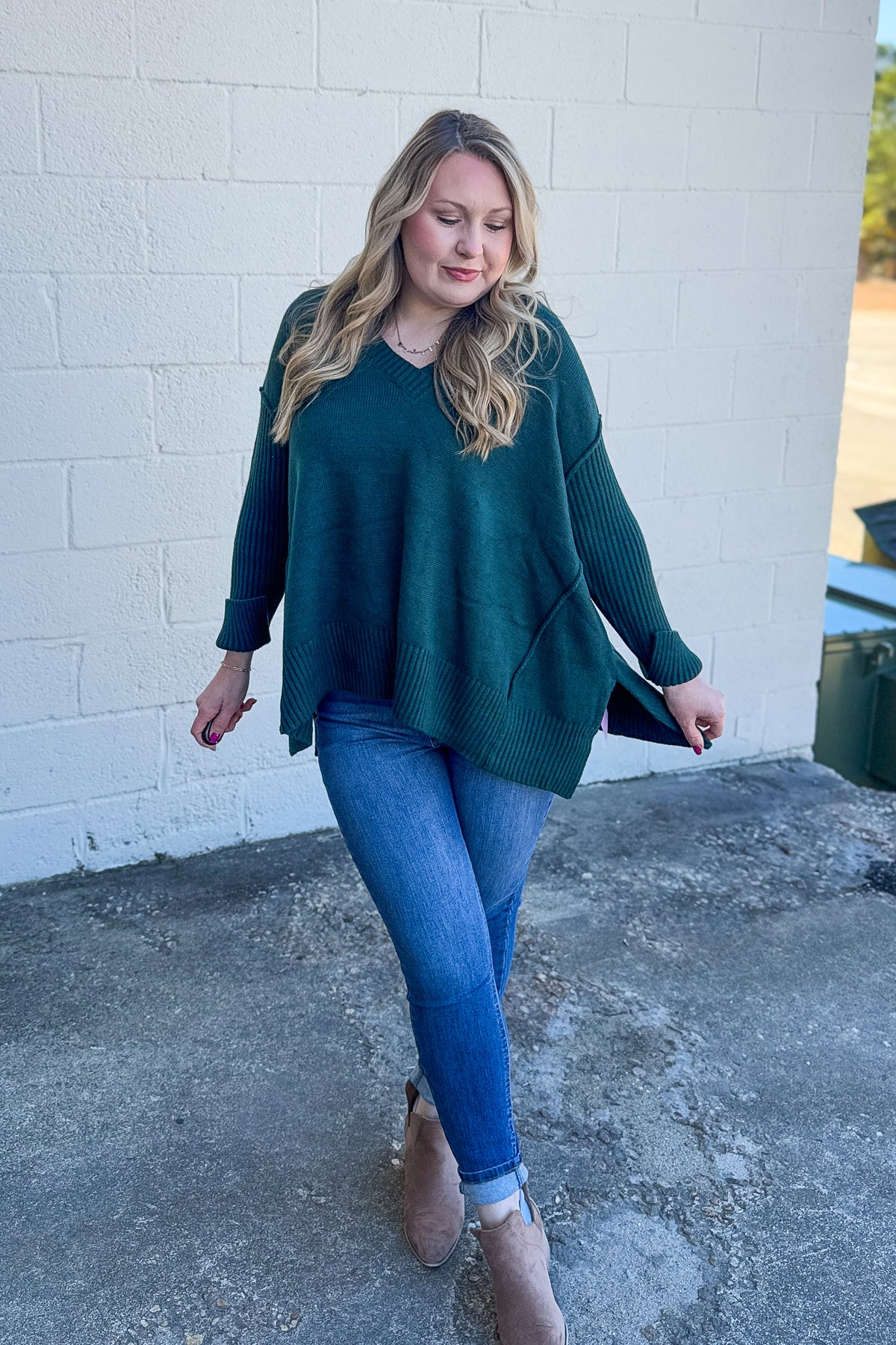 One And Only V-Neck Sweater Top, Hunter Green | Sew Southern Designs