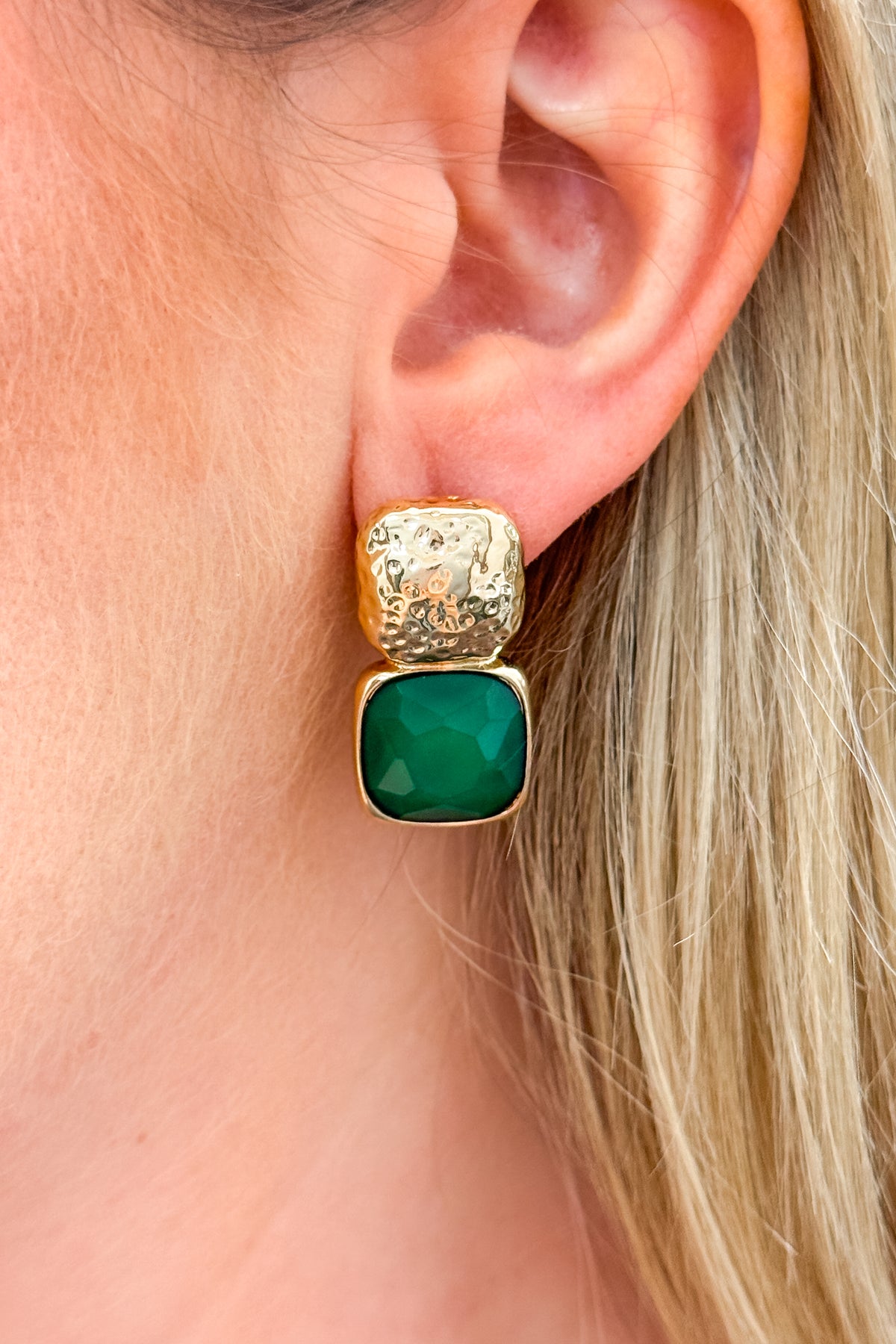 Bold Square Stone Earrings, Green | Sew Southern Designs