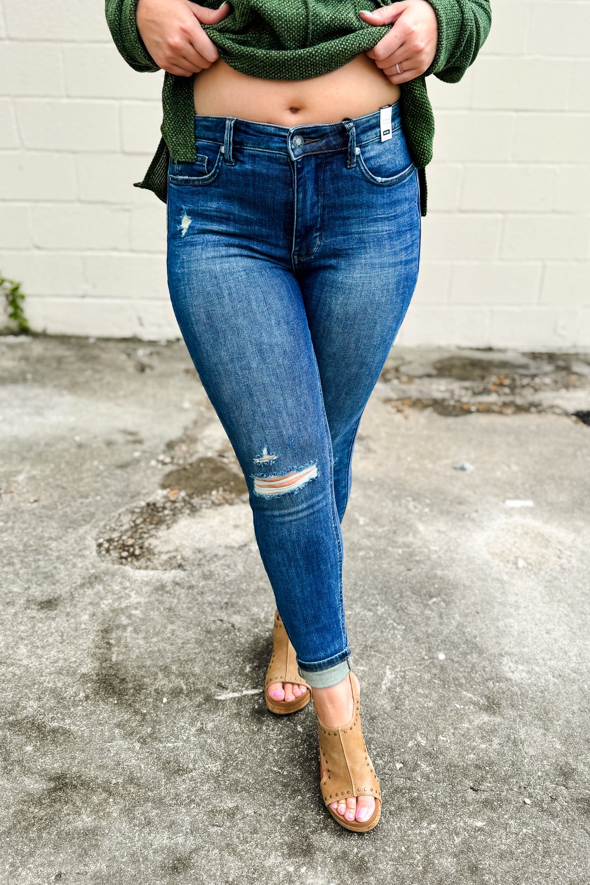 Judy Blue Mallory Distressed Mid-Rise Tummy Control Jeans | Sew ...