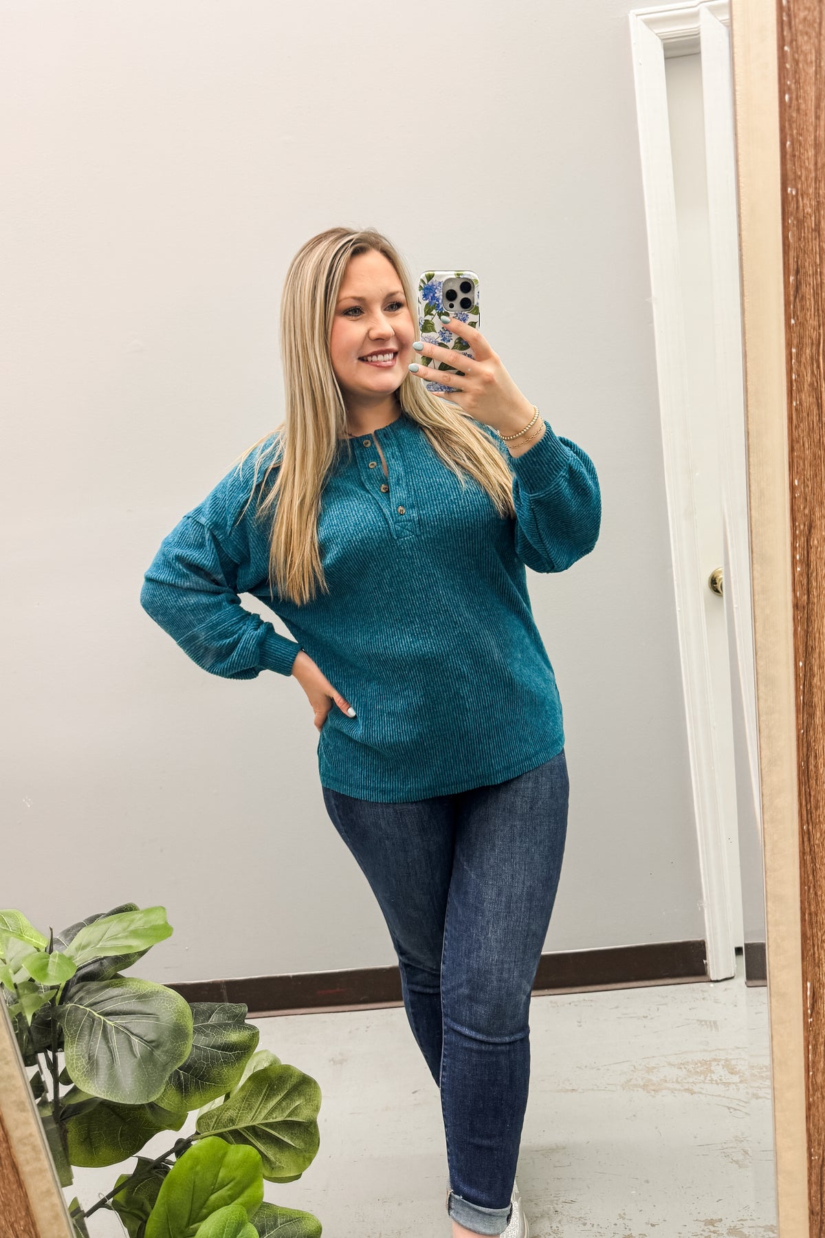RESTOCK | The Alexa Henley Top, Teal | Sew Southern Designs