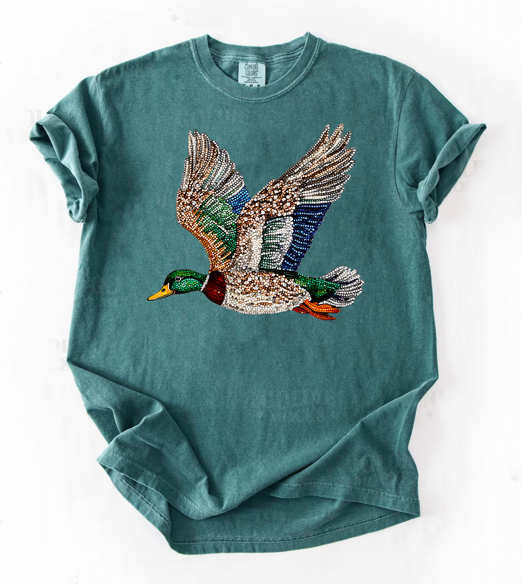 PREORDER: Faux Rhinestone Mallard Duck Graphic Tee, Blue Spruce | Sew ...